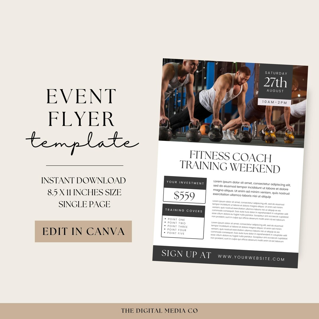 Fitness Event Flyer Template, Canva Business Printable, Training ...