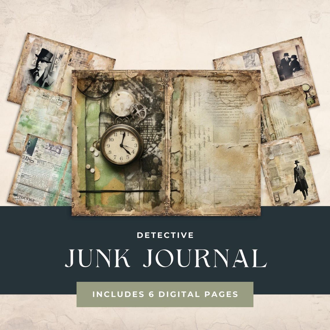 Detective Junk Journal Kit Mixed Media, Green Scrapbook Resource, Who ...