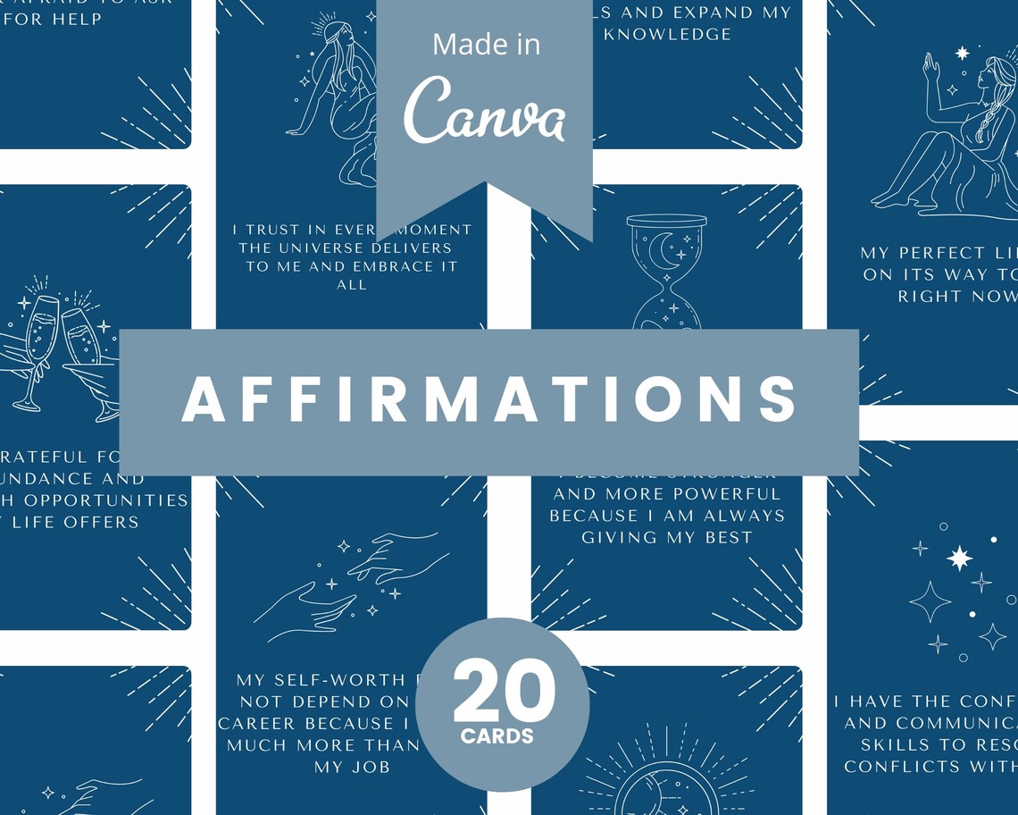 Affirmation Cards Template Canva Affirmation Station - Etsy