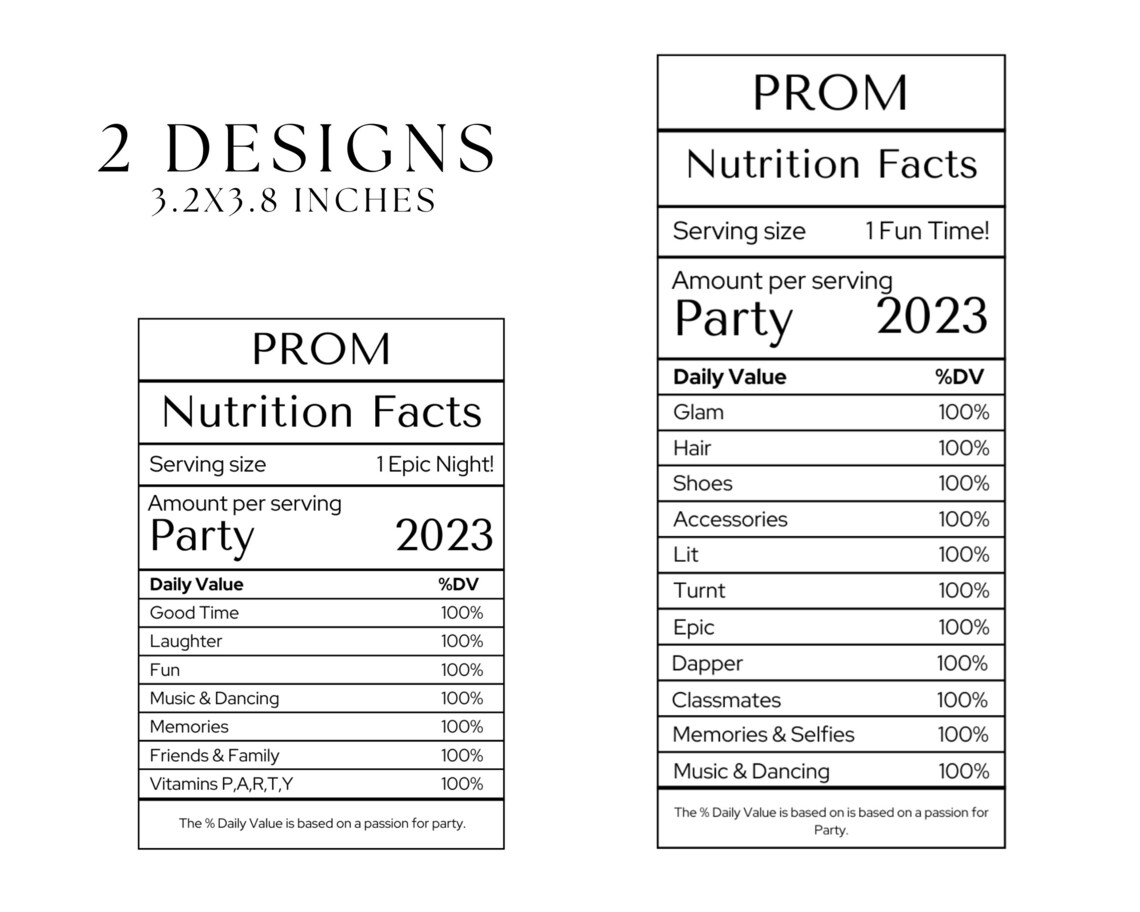 Prom Nutrition Facts Printable DIY Present Canva Templates - Etsy