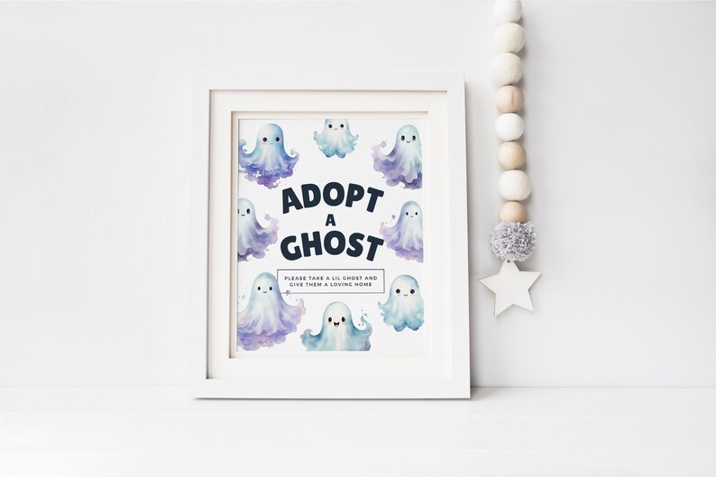 Adopt A Ghost Sign, Halloween Printable, Halloween Favor, Spooky Gift ...