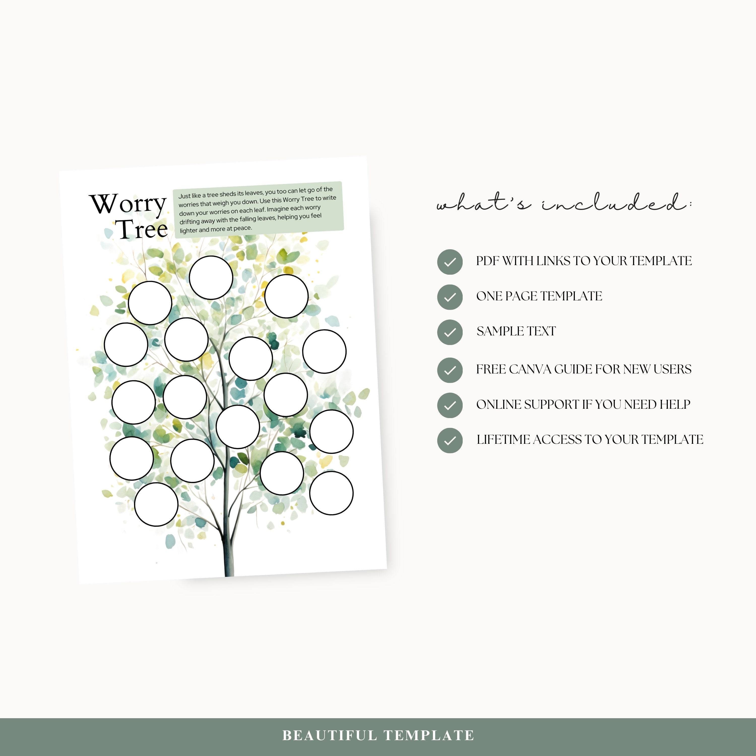 Worry Tree Sheet, Anxiety Printable, Canva Page for Children and ...