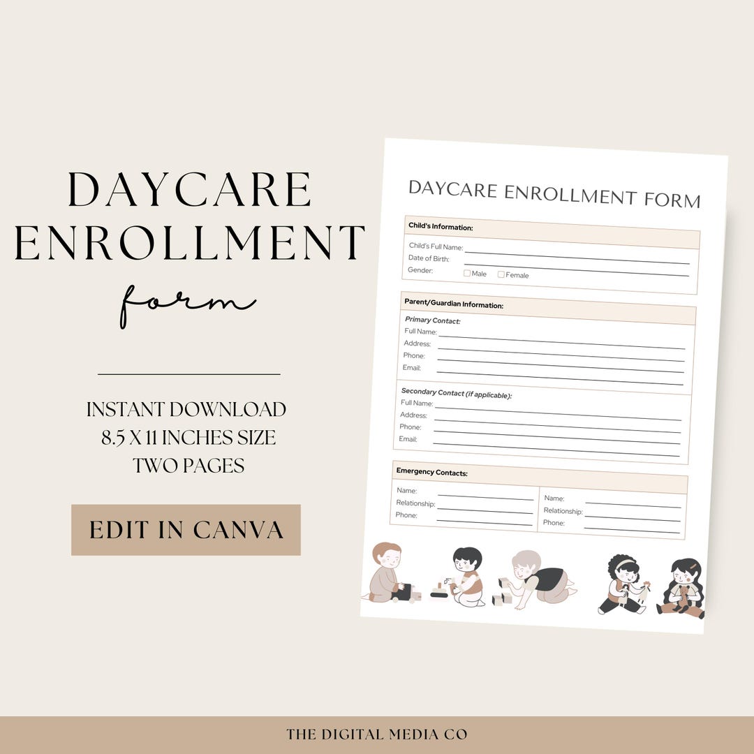 Daycare Enrolment Form, Printable Day Care Induction Sheet, Canva ...