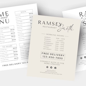 Restaurant Menu Template | Pdf Instant Download | Digital Download ...