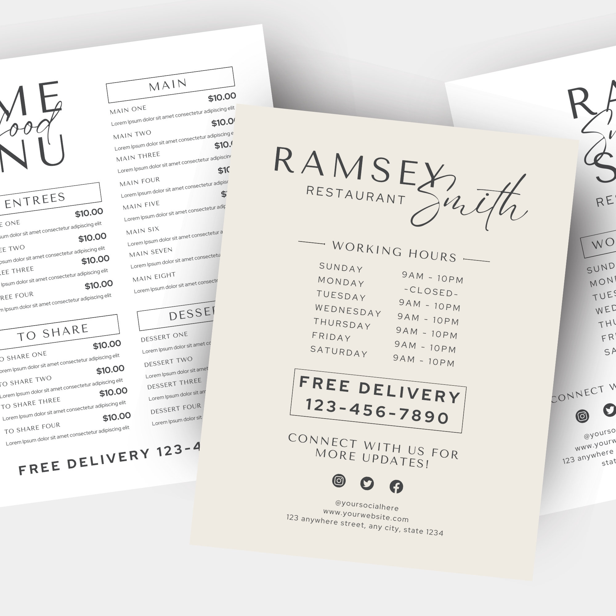 Restaurant Menu Template Pdf Instant Download Digital Download ...