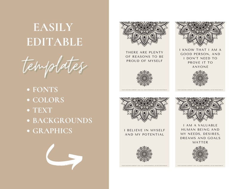 Boho Affirmation Cards Template Canva Affirmation Station - Etsy
