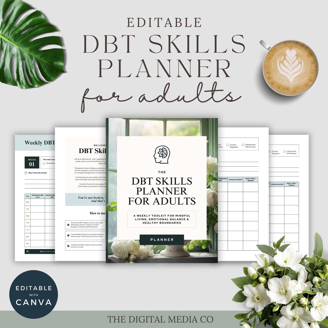 DBT Skills Planner for Adults | Canva Printable Mental Health Journal ...