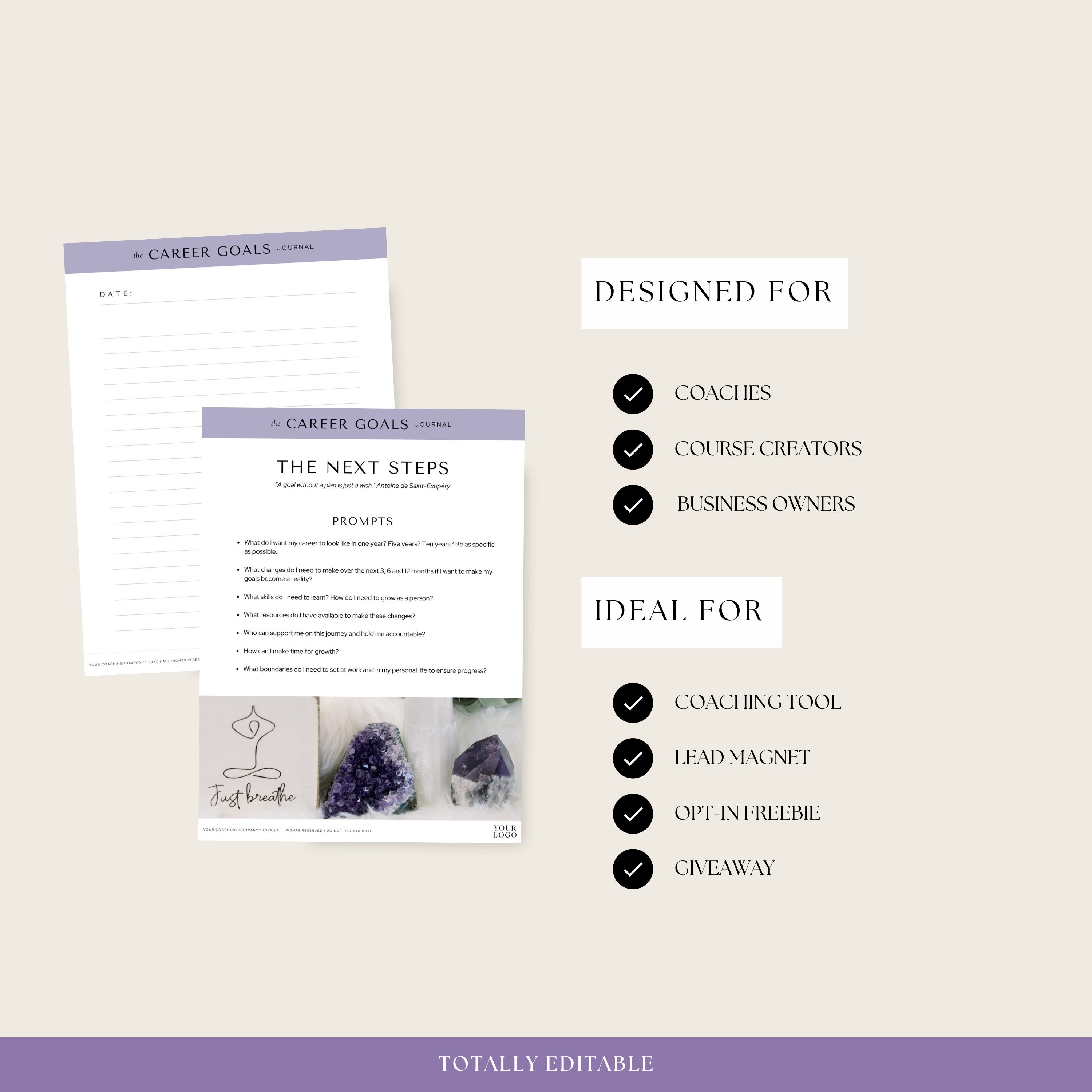 Career Goals Journal, Career Planner, Canva Career Plan Template ...