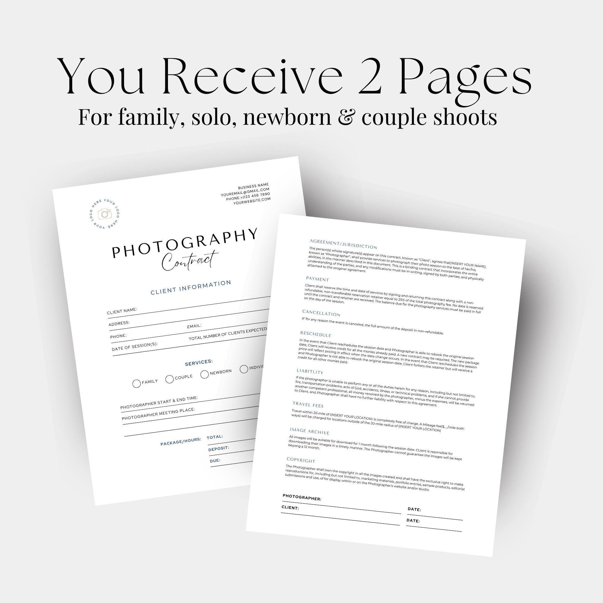 Photography Forms, Model Release Form, Family Photography Contract ...