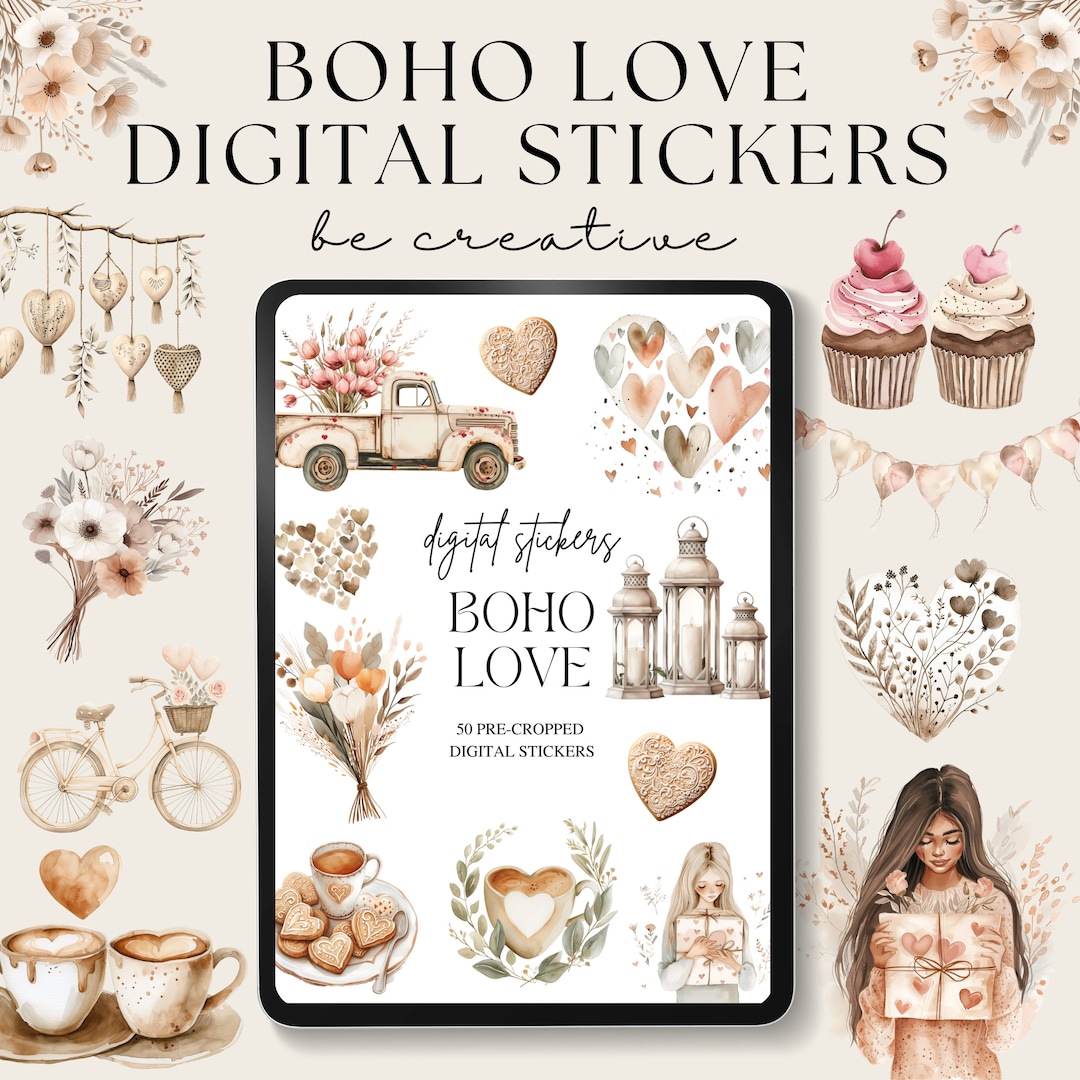 Boho Love Digital Planner Stickers | Digital Sticker Book | Goodnotes ...