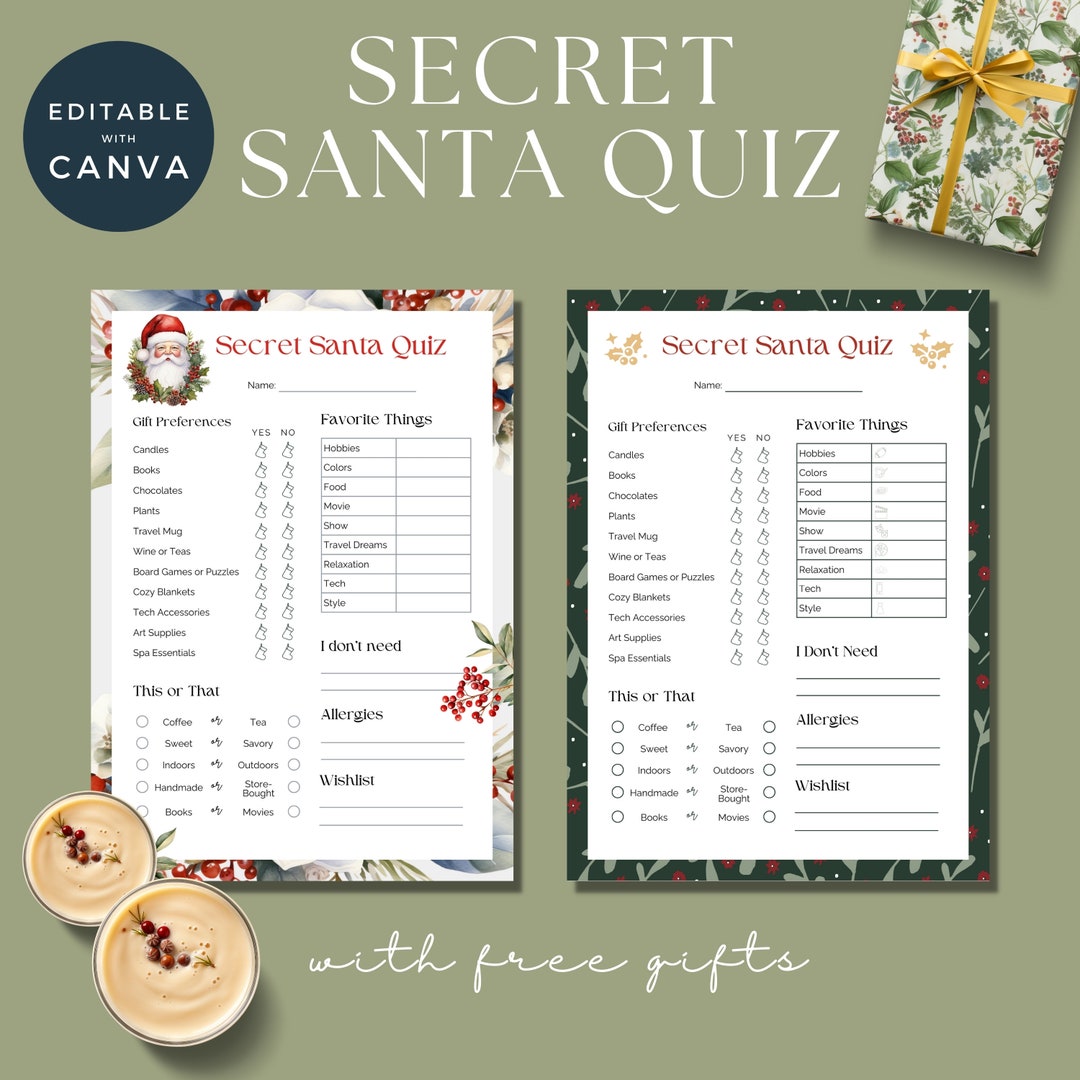 Secret Santa Questionnaire | North Pole Printable | Holiday Wish List ...
