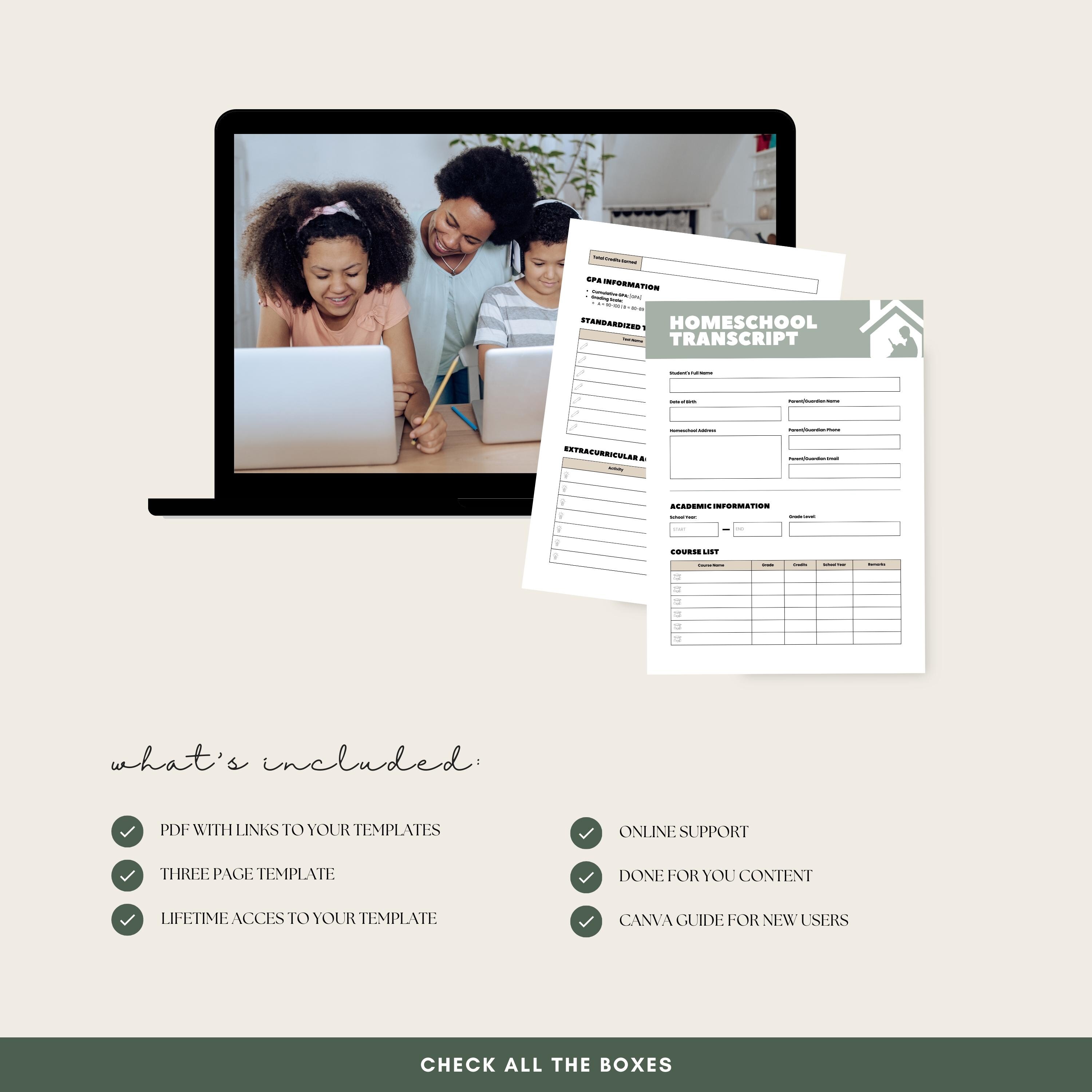 Homeschool Transcript, Canva Template for Homeschooling, Educational ...