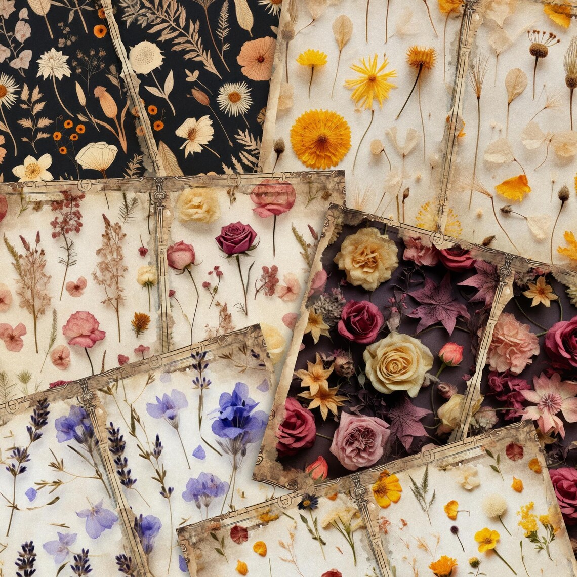 Pressed Flowers Junk Journal Kit Mixed Media, Floral Scrapbook Resource ...