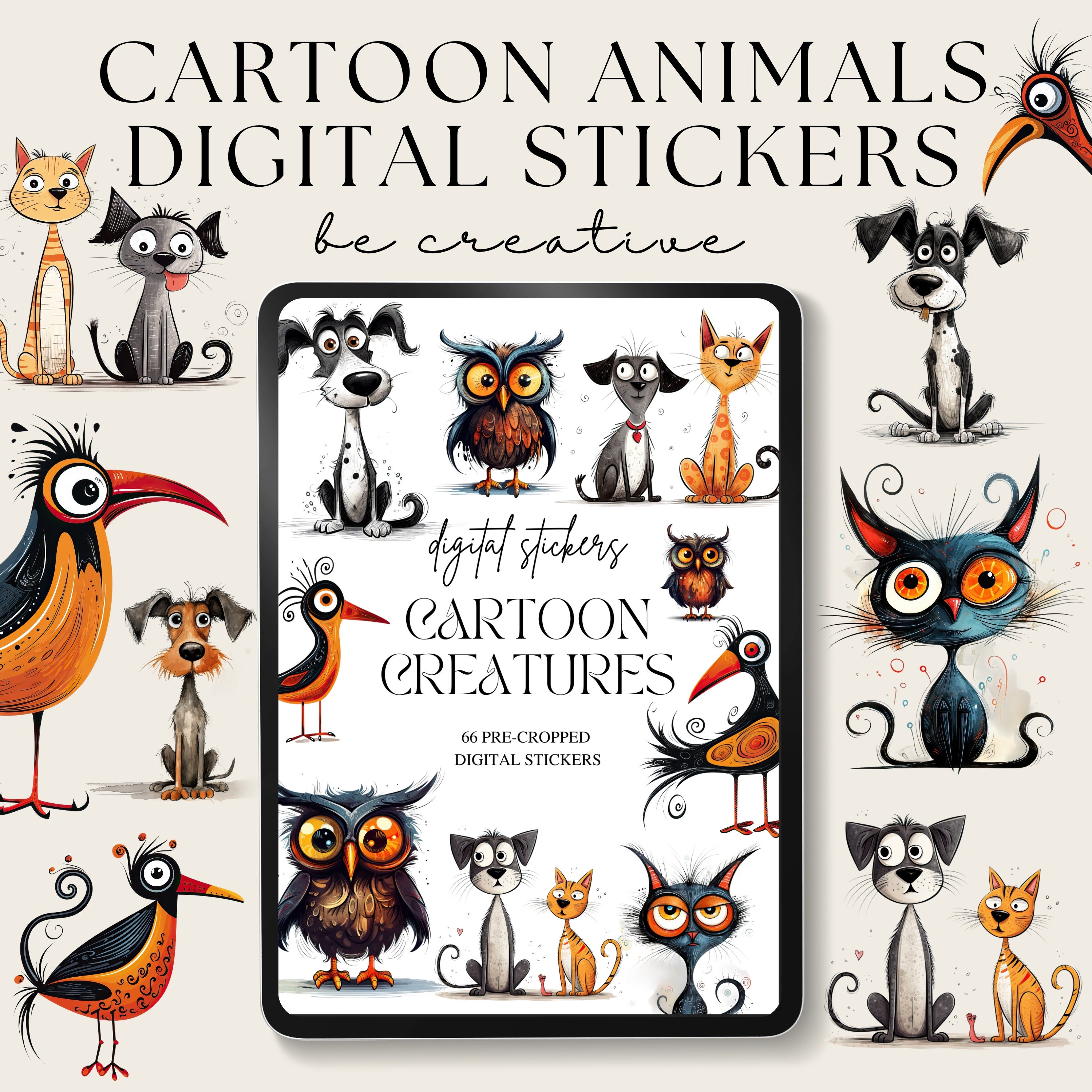 Cartoon Creatures Digital Planner Stickers, Cats and Dogs Goodnotes ...