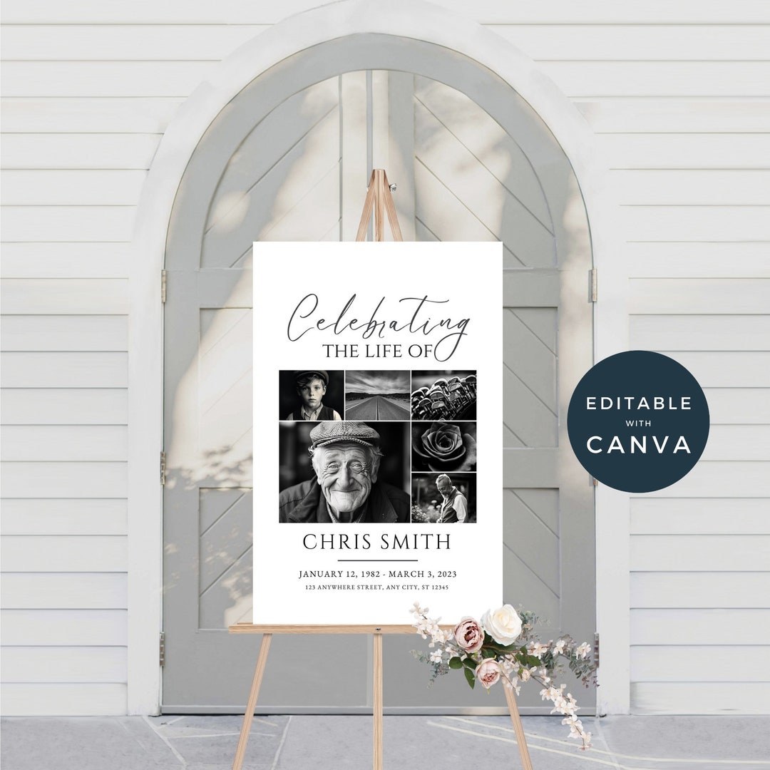 Editable Funeral Welcome Sign, Minimalist Celebration of Life Poster ...
