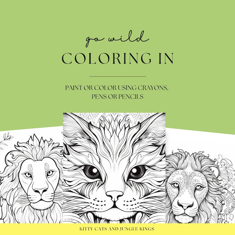 Big Cat Coloring Pages Feline Art Pages Kitten and Cat - Etsy