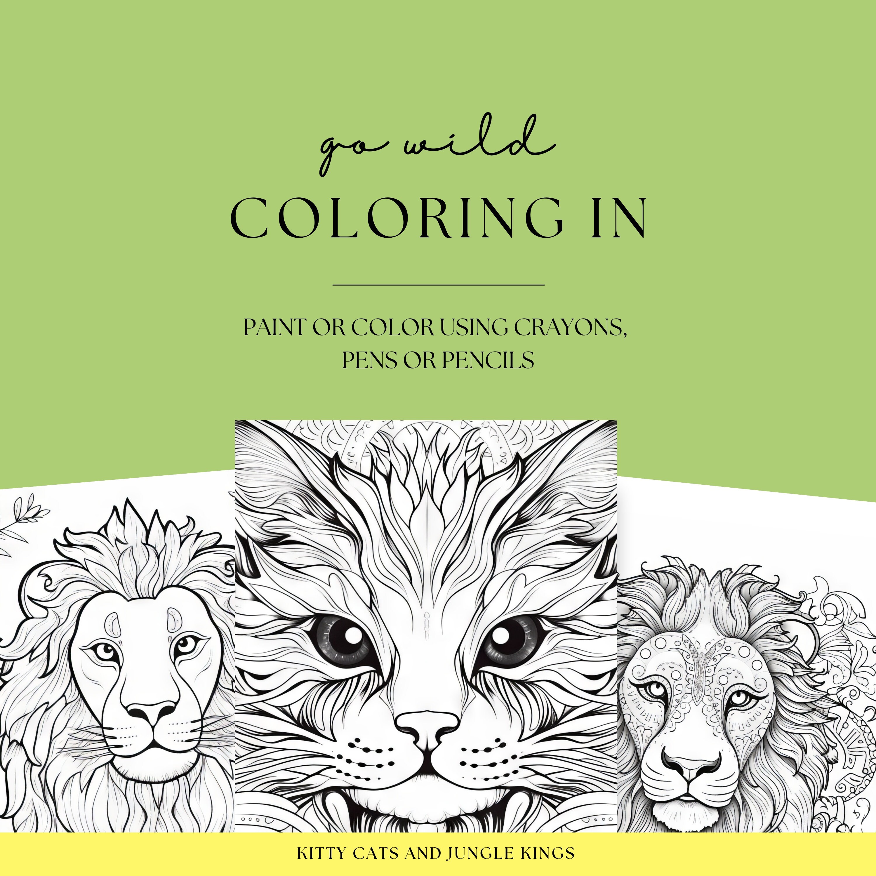 Big Cat Coloring Pages Feline Art Pages Kitten and Cat - Etsy