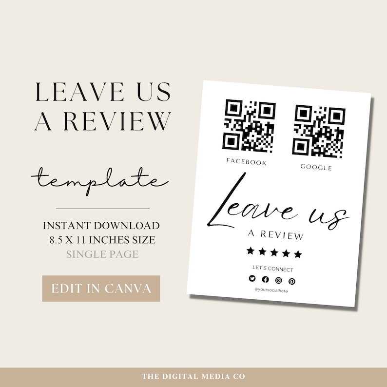 Leave A Review Sign Canva Template, Business Template, Printable QR ...