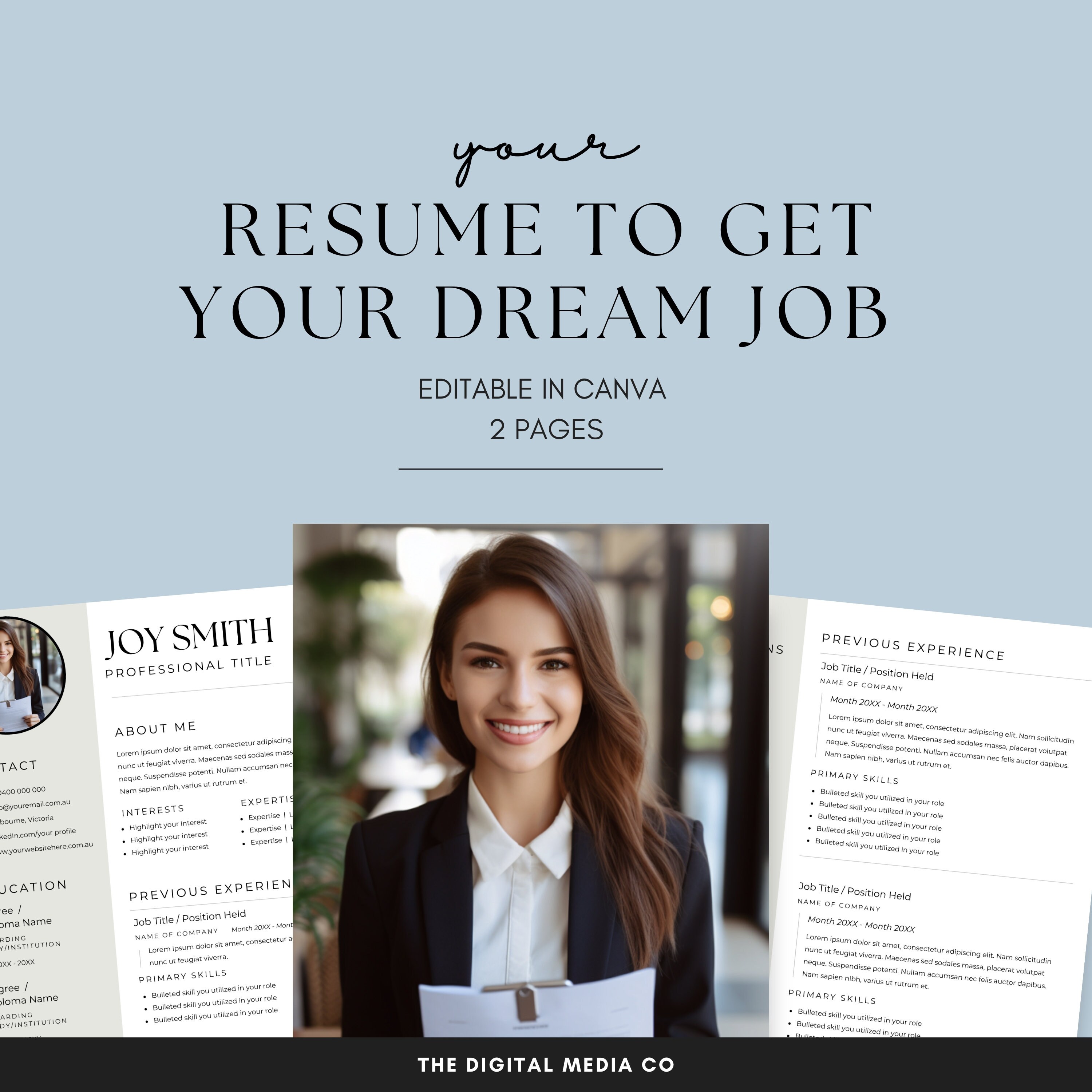 Cv Template Photo Resume Cover Letter Resume Canva - Etsy