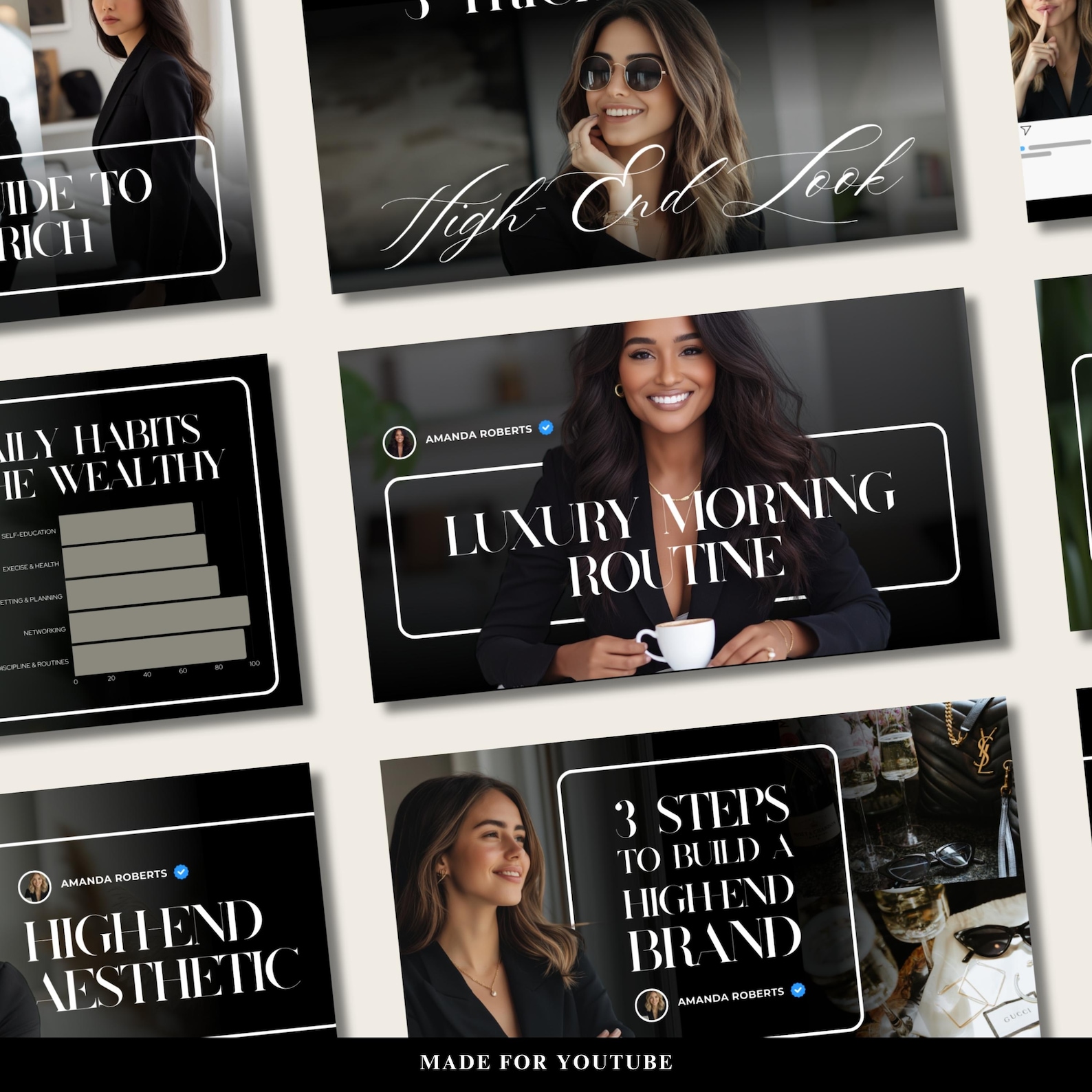 Luxury Youtube Thumbnails | 10 Black Aesthetic Templates | Editable ...