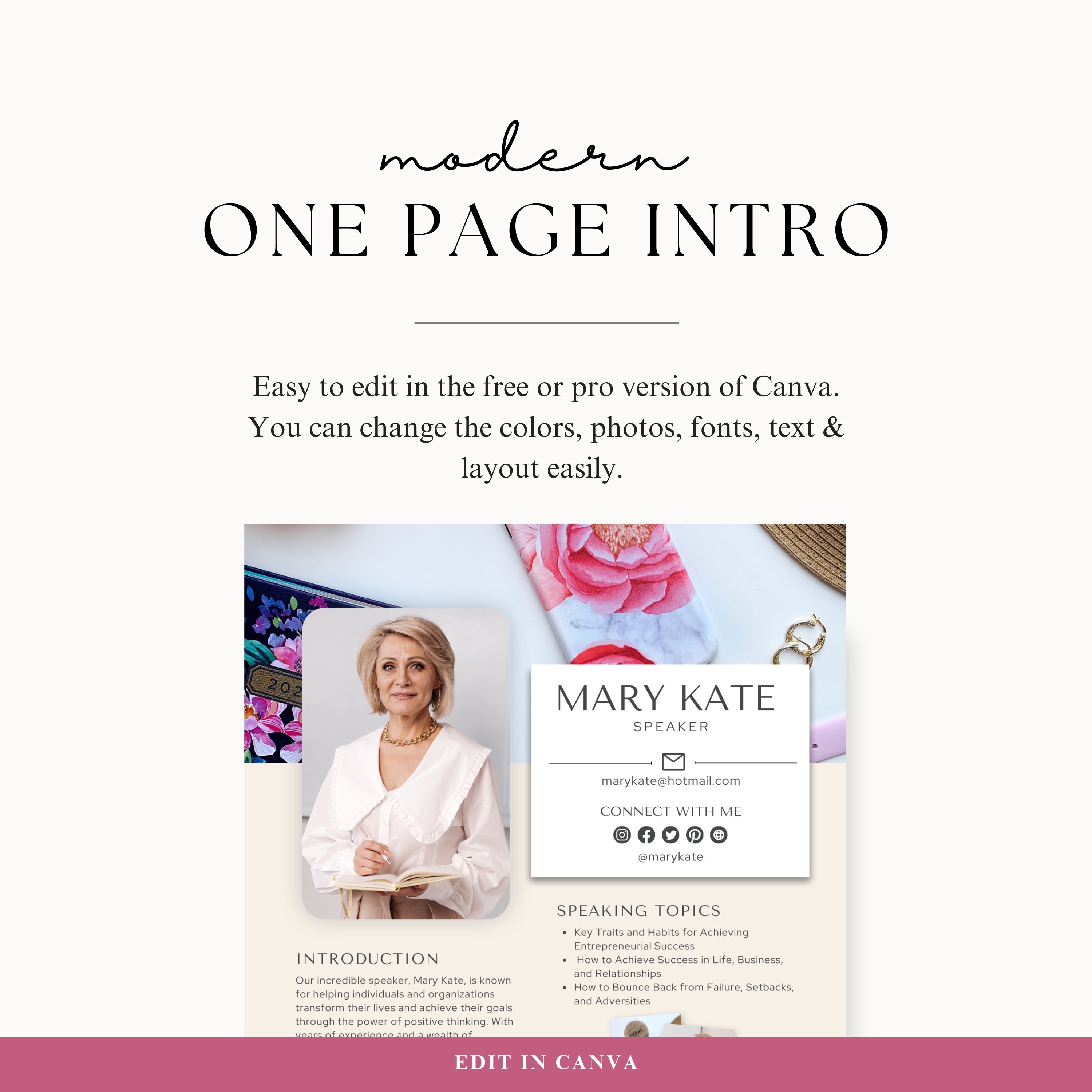 Speaker One Sheet Speaker Sheet Template Canva Keynote Speaker ...