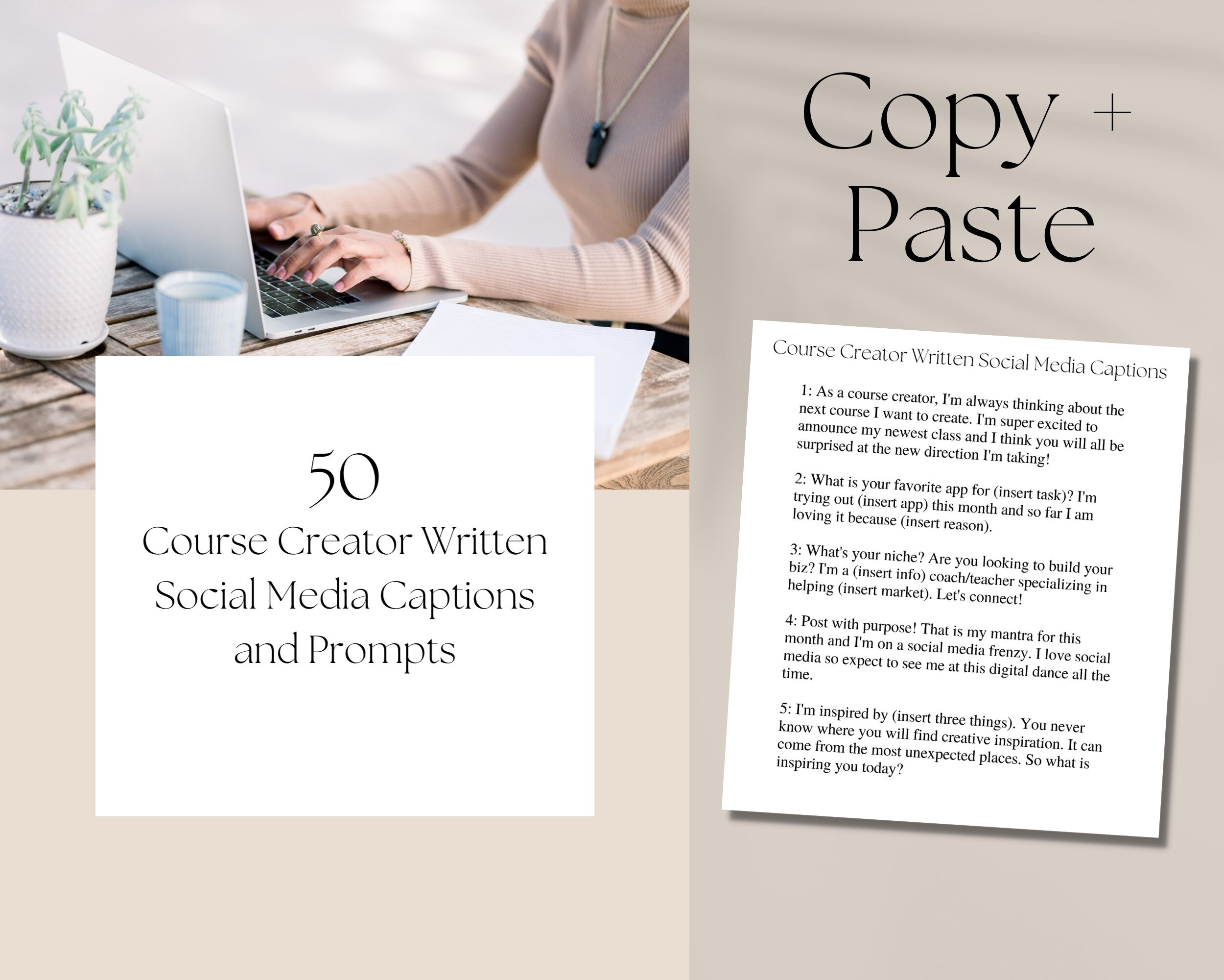 Course Creator Written Social Media Captions and Prompts, 50 Instagram ...