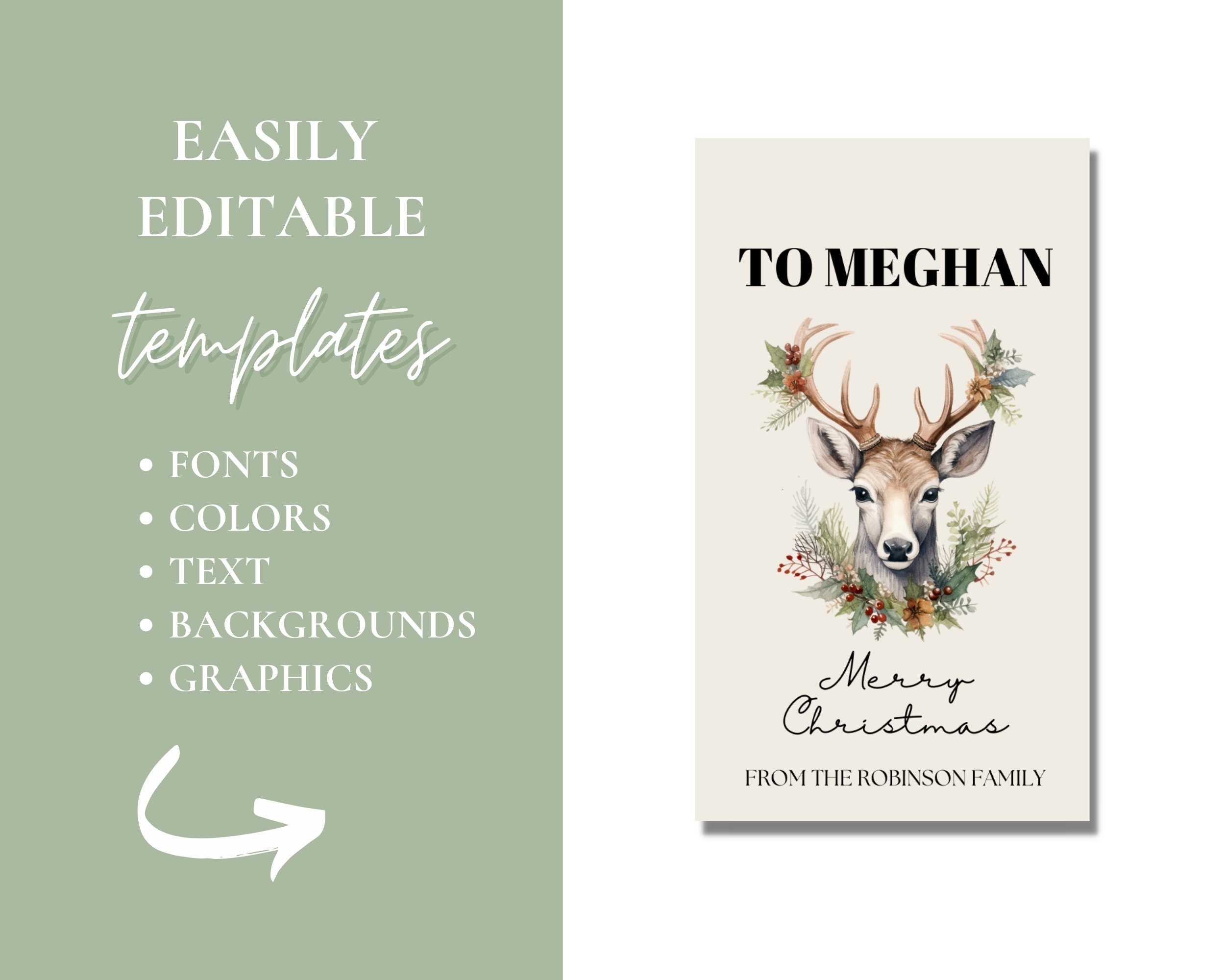 Editable Canva Christmas Tags Printable Gift Note - Etsy