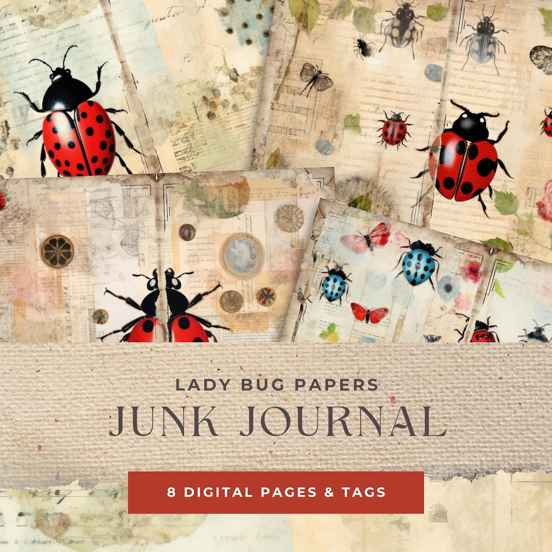 Lady Bug Junk Journal, Horizontal Filler Pages, Landscape Sheet ...