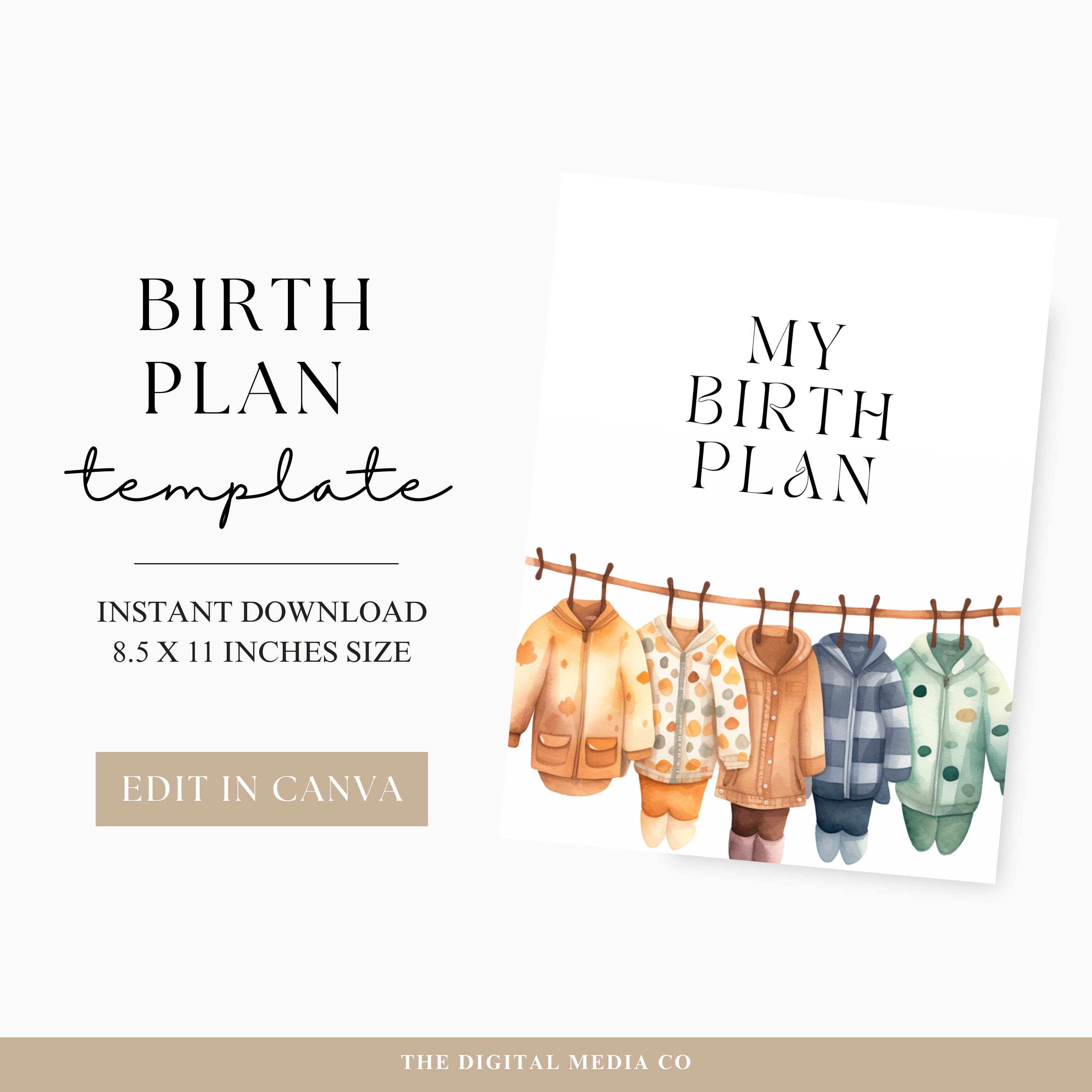 Three Page Birth Plan Template | Instant Download | Editable Canva ...