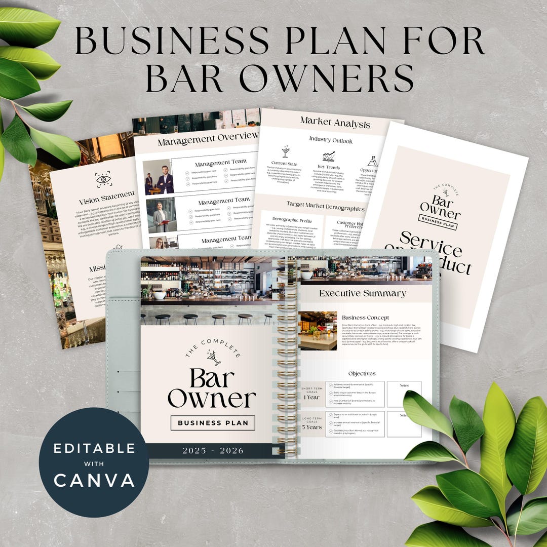 Bar Business Plan Canva, Food and Beverage Industry Template, Editable ...