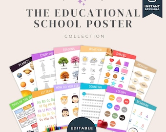 Set of 15 Educational Posters, Homeschool Prints, Montessori Classroom ...