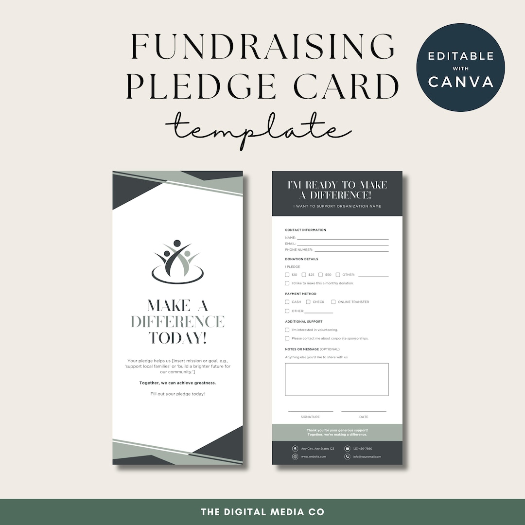 Fundraising Pledge Card Template, Editable Charity Form, Non Profit ...