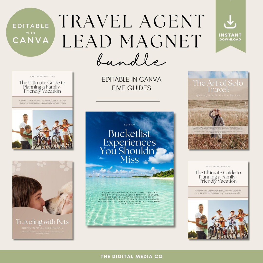 Travel Agent Lead Magnet Bundle Canva | 5 Editable Travel Guides ...