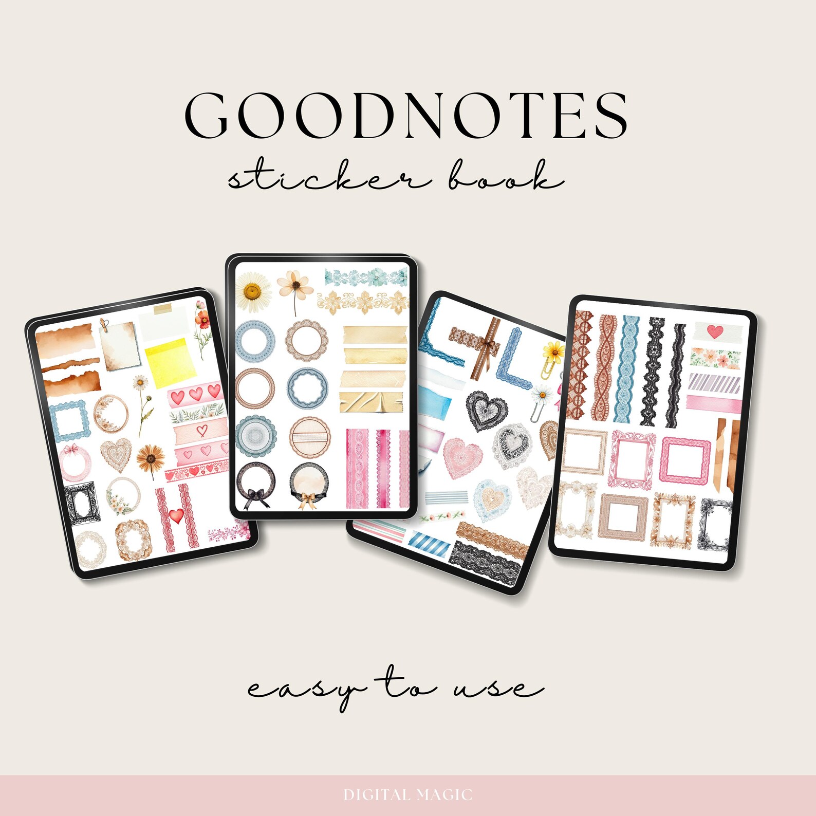 Dainty Lace Digital Stickers, Goodnotes Lacey Stickers, Scrapbooking ...