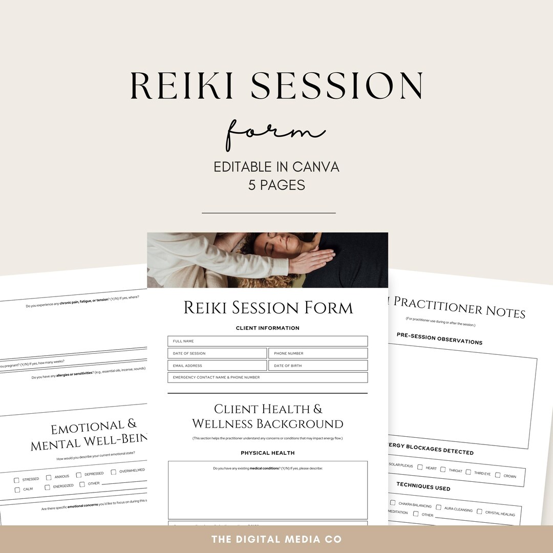 Reiki Session Form, Client Intake, Consent, Chakra Chart, Printable ...