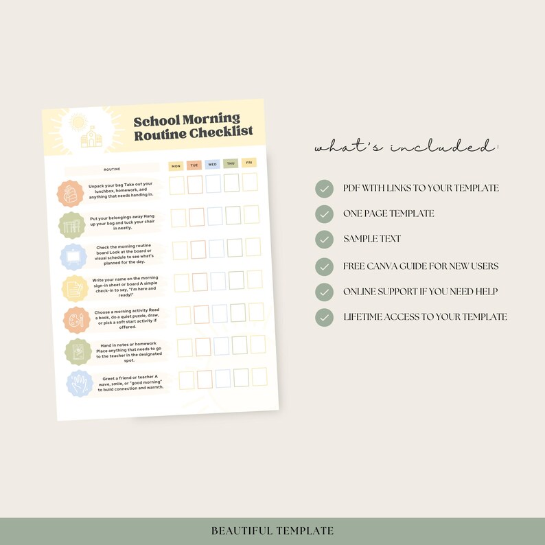 School Morning Routine Checklist, Kids Morning Char, Editable Back to ...