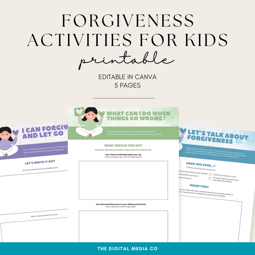 Forgiveness Activities for Kids Printable, Social Emotional Learning ...