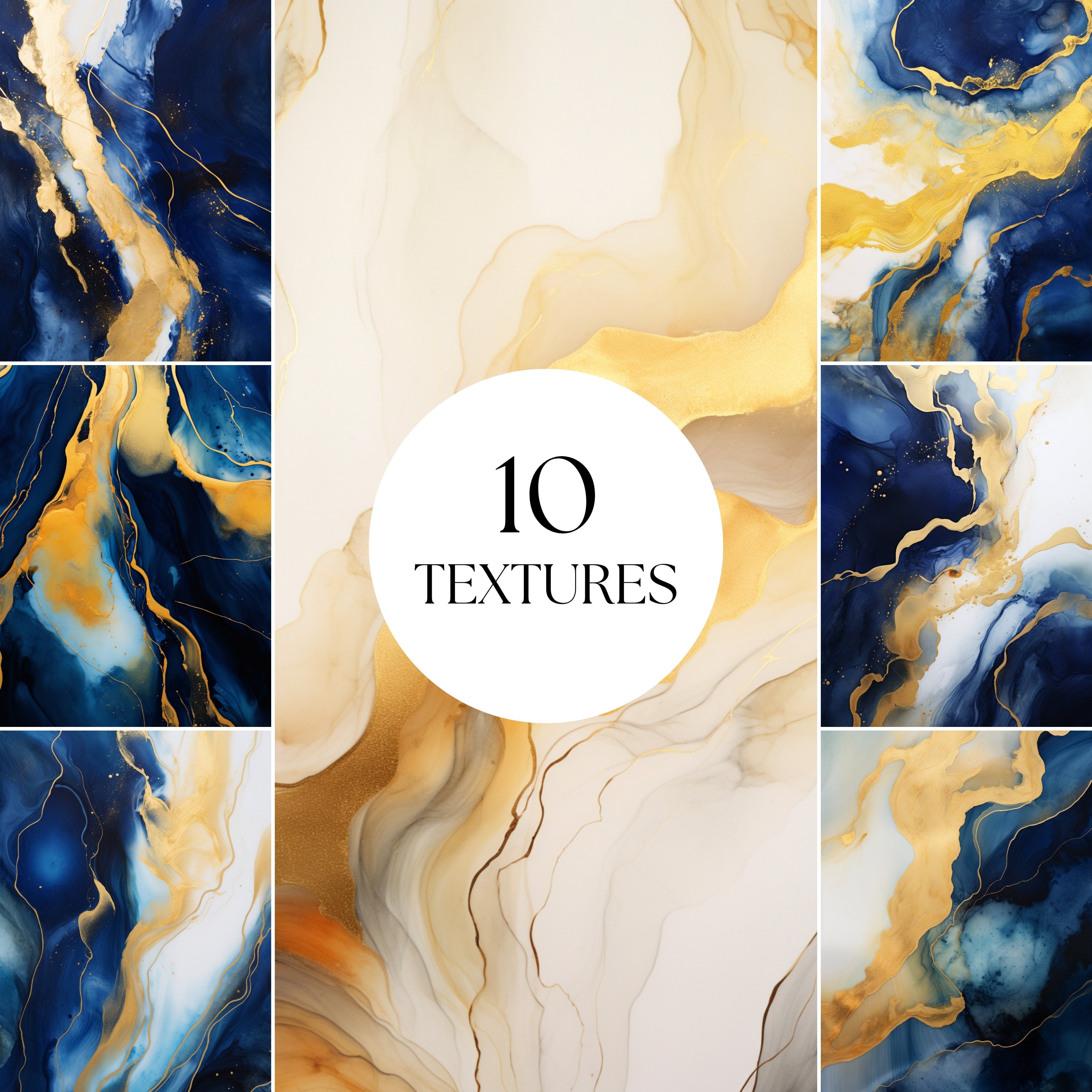 Navy and Gold Abstract Painting Texture Pack, Moody Backgrounds and ...