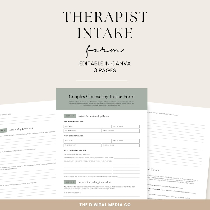 Couples Counseling Intake Form Canva Template - Etsy