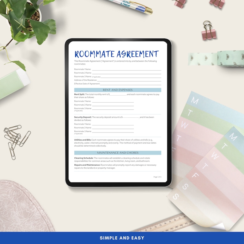 Roommate Agreement, Editable First Apartment Document, Digital Canva ...