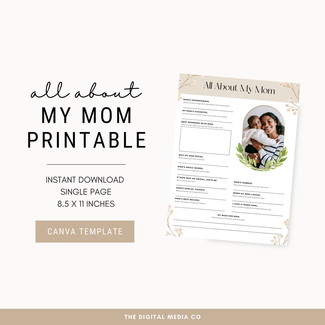 All About Mom Printable | Mom Gift | Mother's Day Activity | Instant ...