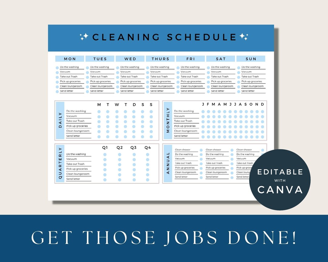 Editable Cleaning Schedule | Printable | Weekly, Monthly, Yearly ...