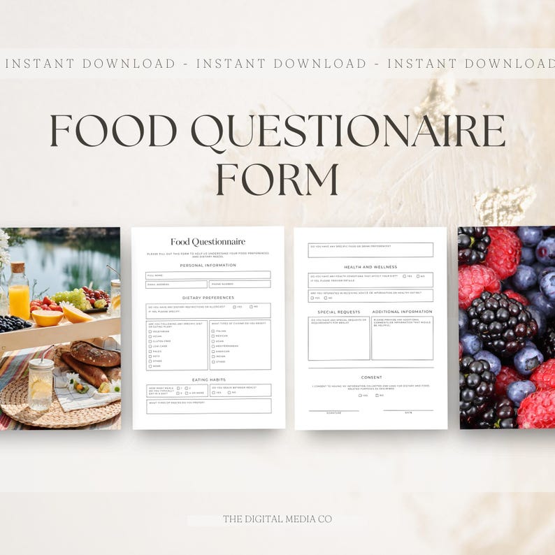 Food Questionnaire Form Template | Editable Canva Diet Intake Form ...
