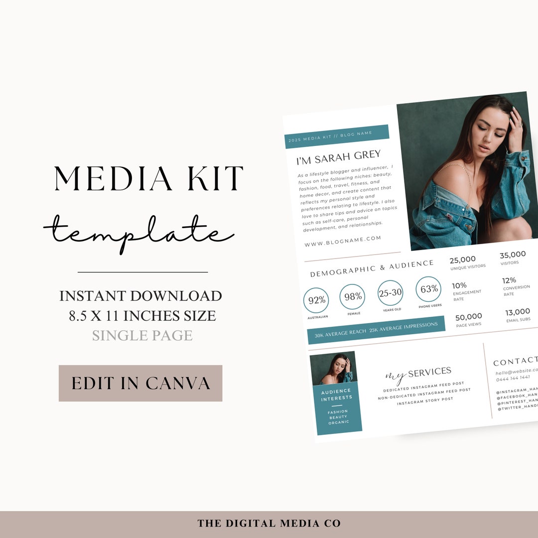 Media Kit Influencer Template Canva, Media Kit Canva Template, Media ...