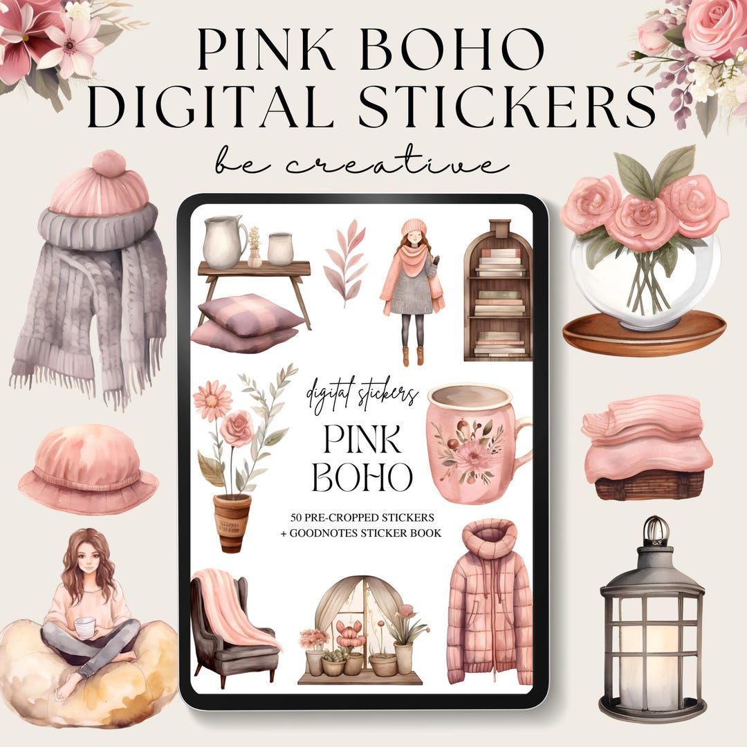 Pink Boho Digital Planner Stickers, Everyday Stickers, Fashionista ...