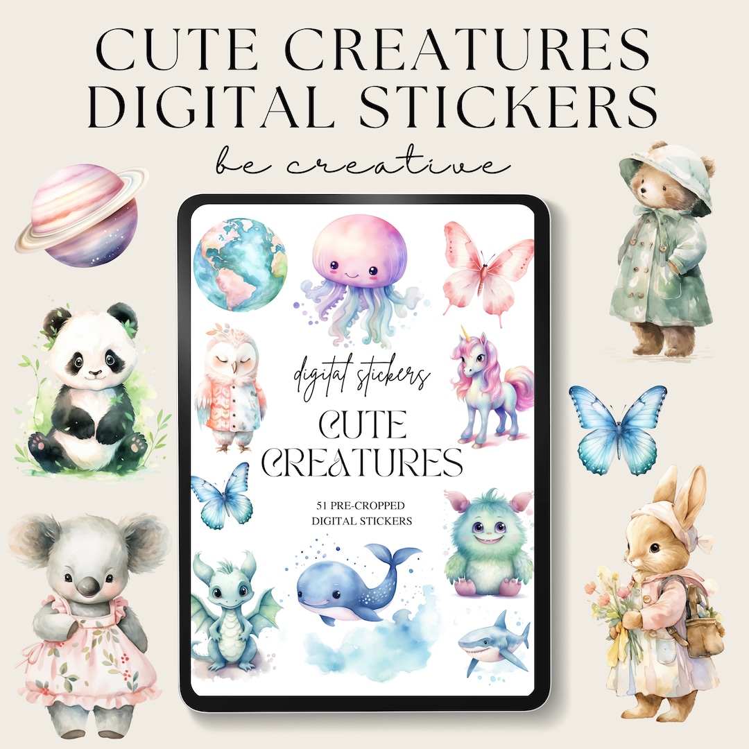 Cute Creatures Digital Planner Stickers, Digital Sticker Book ...