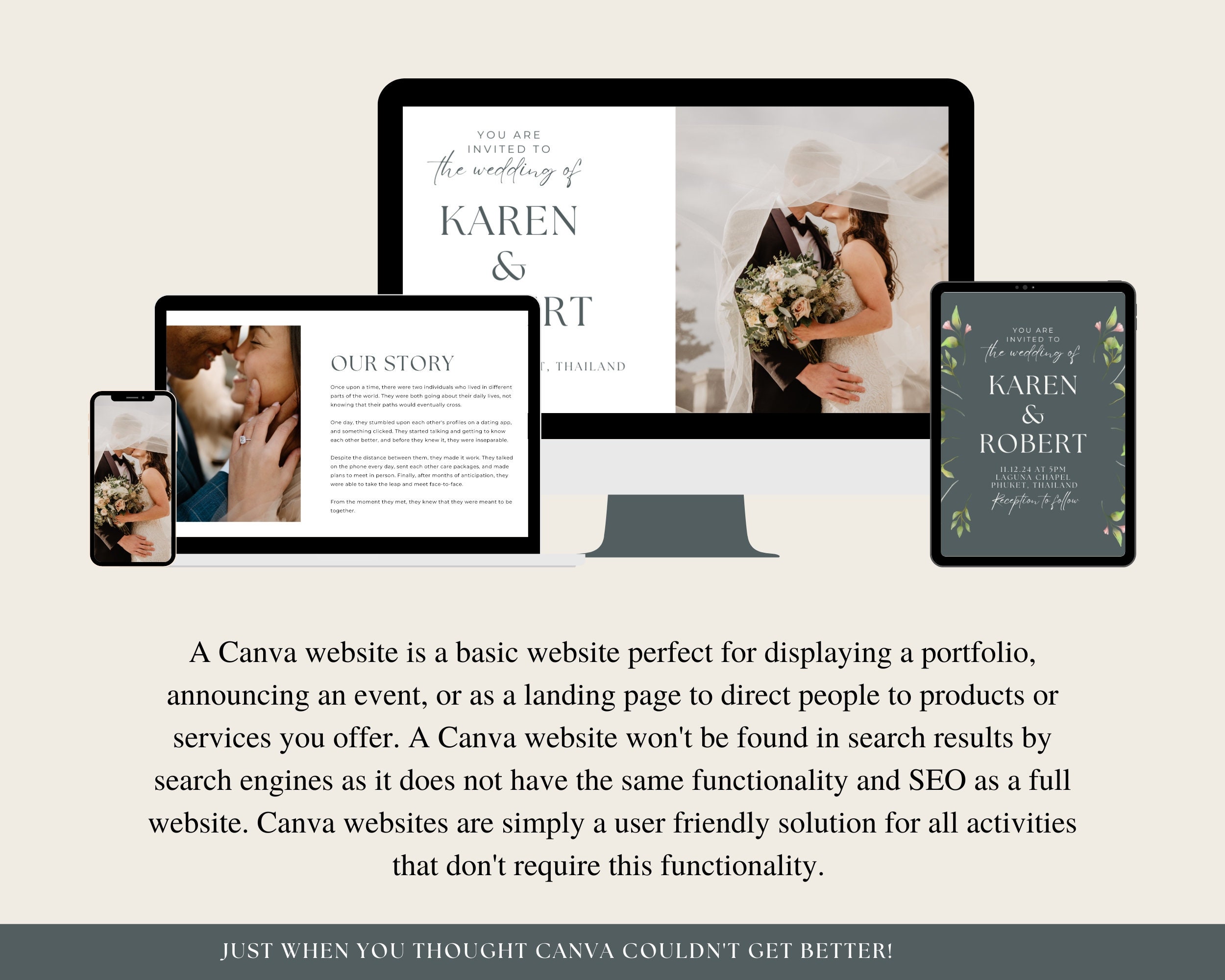 Canva Wedding Website Wedding Mobile Mini Website Invite Responsive ...