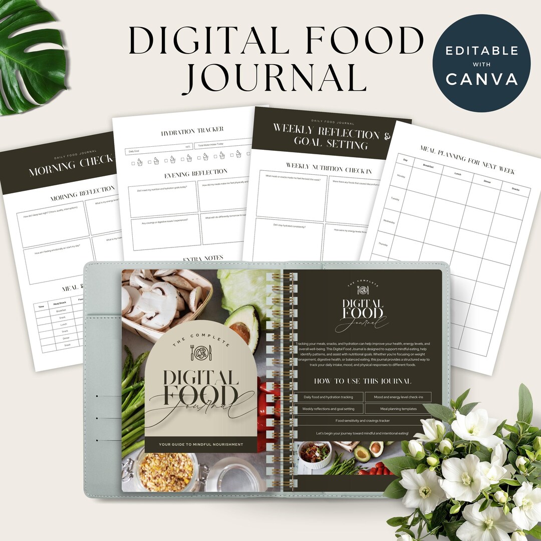 Digital Food Journal, Printable Wellness Planner, Daily Meal Tracker ...