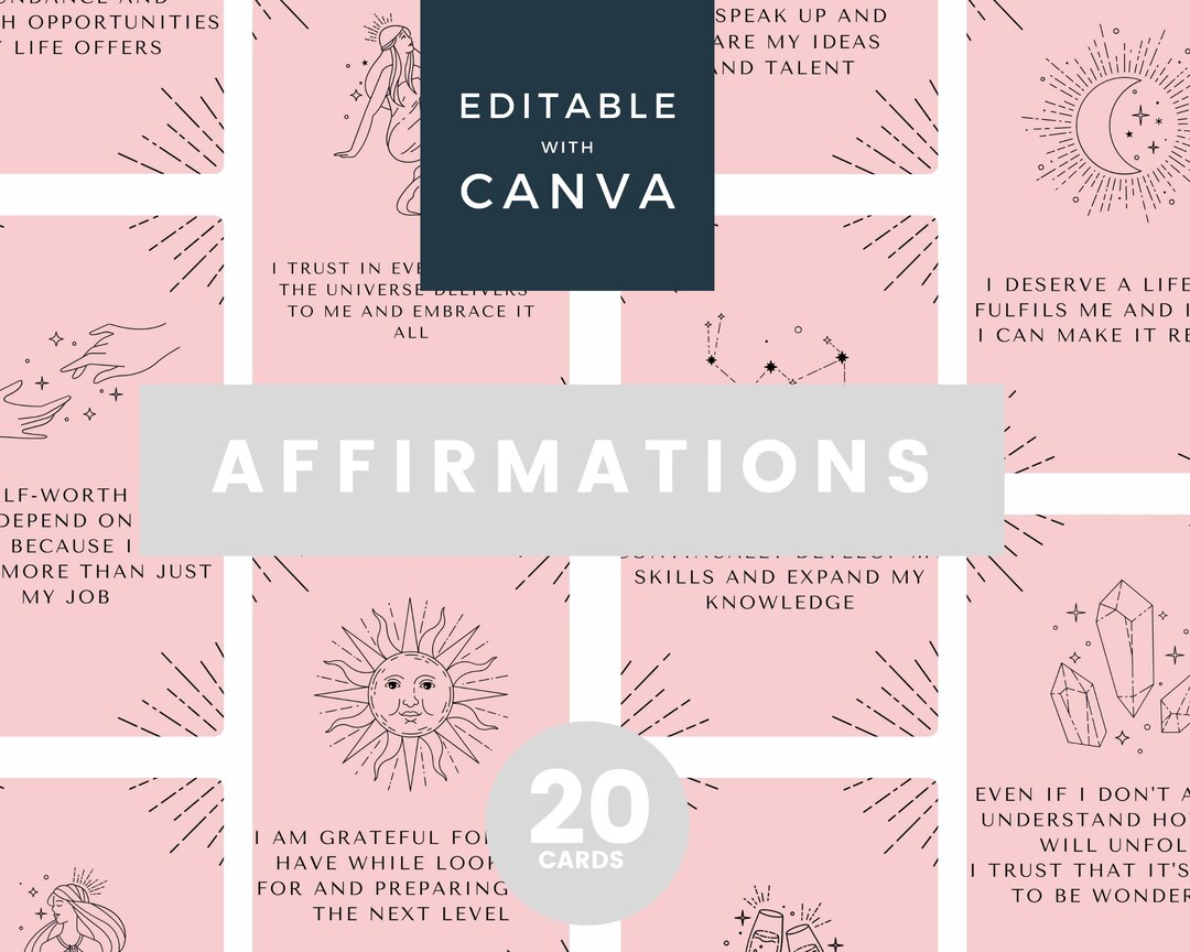 Affirmation Cards Template Canva, Affirmation Station, Printable ...