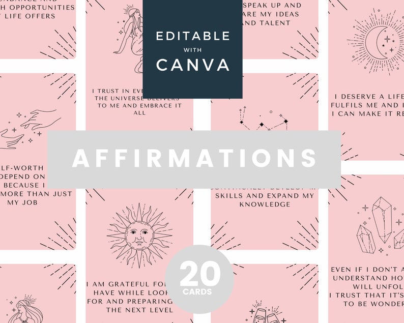 Affirmation Cards Template Canva Affirmation Station - Etsy
